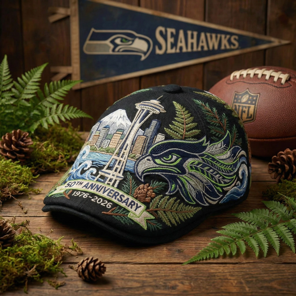 Seattle Seahawks 50th Anniversary Embroidered Flat Cap – Hearthnect